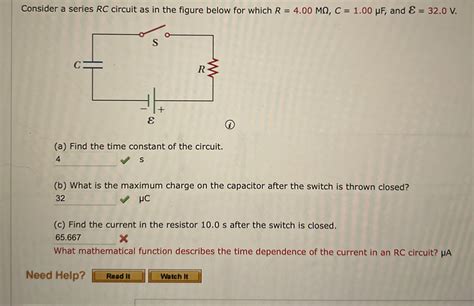 solved consider a series rc ﻿circuit as in the figure below