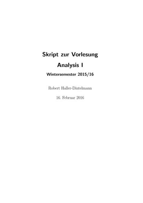 Pdf Skript Zur Vorlesung Analysis Ihallerskripten · 2016 03 04