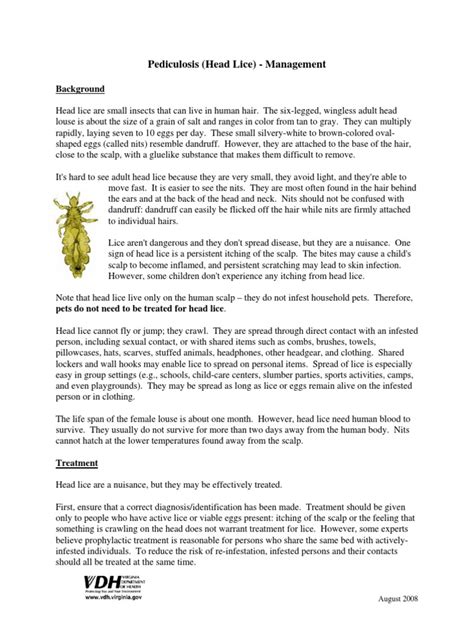 Pediculosis Treatment Fact Sheet Pdf Health Treatment Wellness