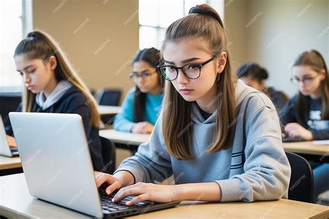 Premium Photo Female High School Student Learning Coding On Laptop