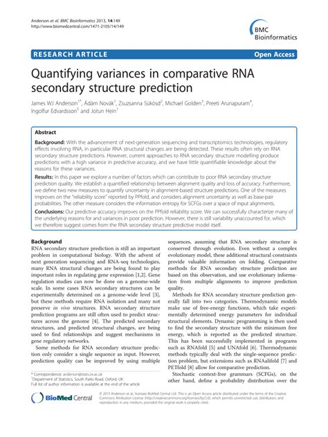 Pdf Quantifying Variances In Comparative Rna Secondary Structure Prediction