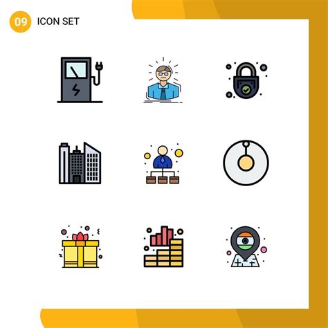 User Interface Pack Of 9 Basic Filledline Flat Colors Of Hierarchical Structure Office Lock