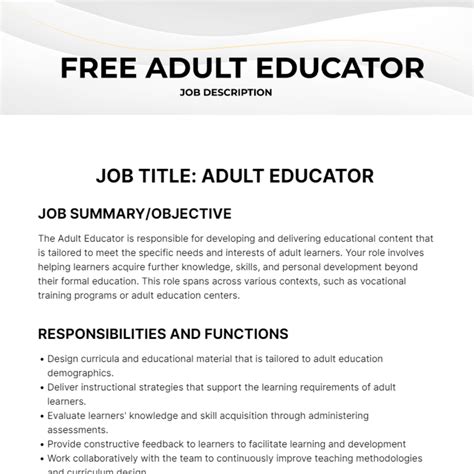 Free Adult Educator Job Description Template To Edit Online