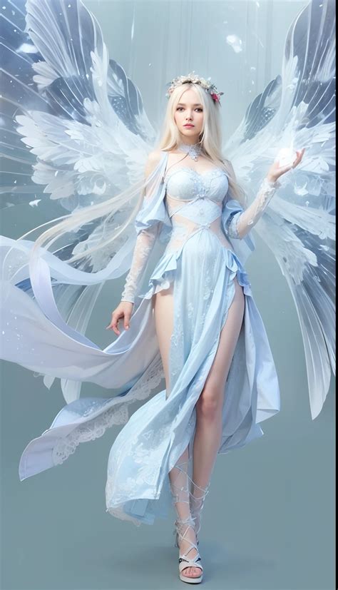 날개가 달린 파란 드레스와 흰 드레스를 입은 여자 Seaart Ai