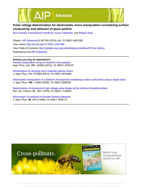 Pdf Pulse Voltage Determination For Electrostatic Micro Manipulation Considering Surface