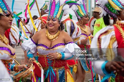 Carnival Celebration Event At Curacao Woman Dancing At The Parade Stock