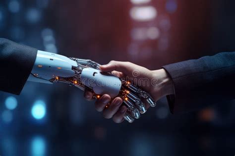 Shaking Hands With The Future Human And Ai Collaboration Stock Illustration Illustration Of