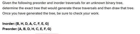 SOLVED Given The Following Preorder And Inorder Traversals For An Unknown Binary Tree Determine