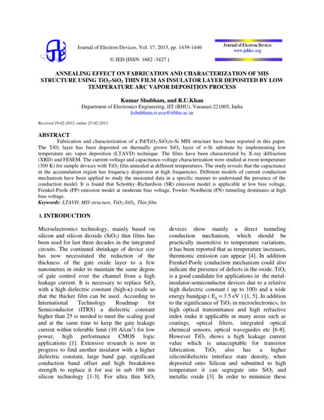 Pdf Annealling Effect On Fabrication And Characterization Of Mis Structure Using Tio2 Sio2