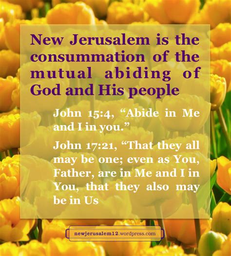New Jerusalem Is A Mutual Abiding New Jerusalem The Consummation