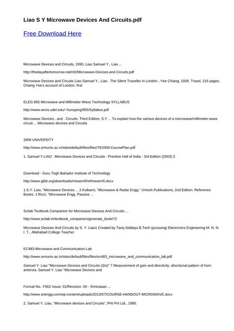 pdf liao s y microwave devices and circuits · liao s y microwave