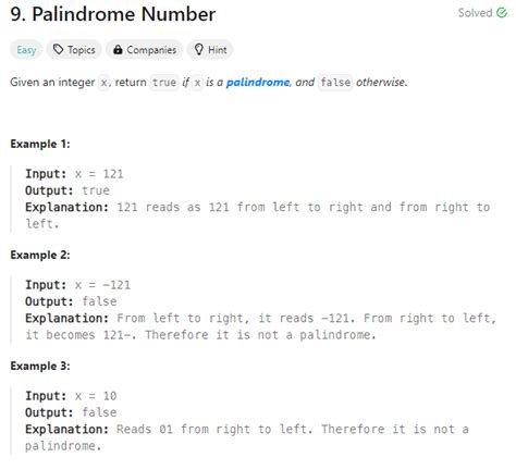 Leetcode Palindrome Number