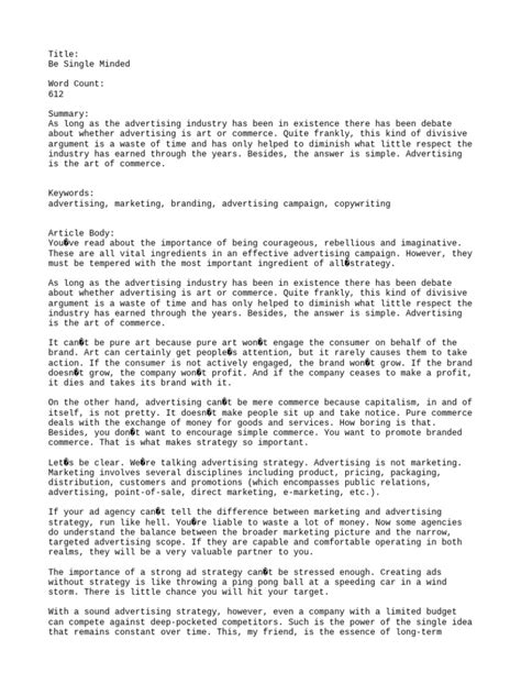 Be Single Minded Pdf