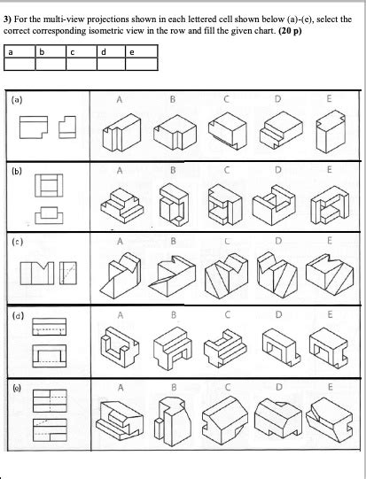 Solved For The Multi View Projections Shown In Each Lettered Cell Below A E Select The