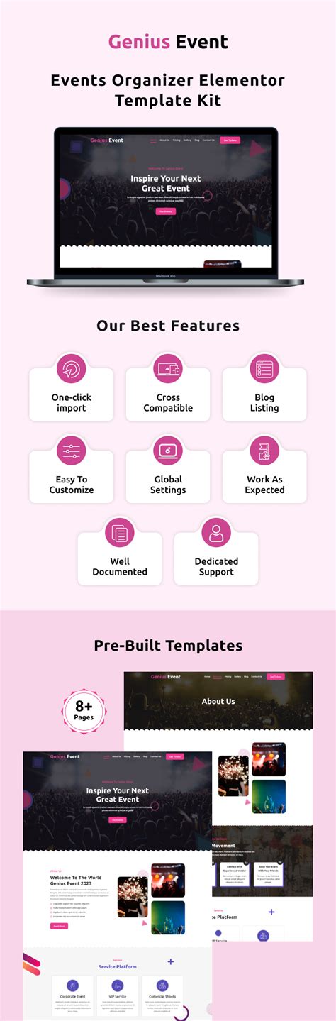 genius event events organizer elementor template kit