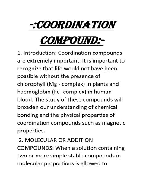 Coordination Compound Main Pdf Coordination Complex Chemical Compounds