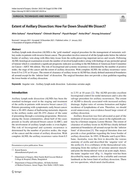 Pdf Extent Of Axillary Dissection How Far Down Should We Dissect