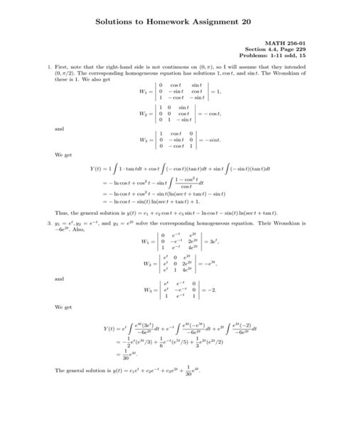 Solutions To Homework Assignment 20