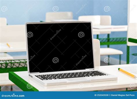 Laptop On Desk In Classroom 3d Render Stock Illustration Illustration Of Laptop Academic
