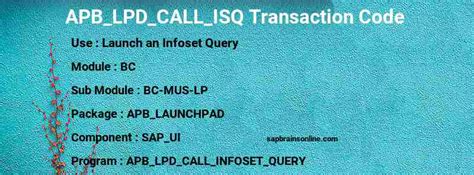 APB LPD CALL ISQ SAP Tcode For Launch An Infoset Query