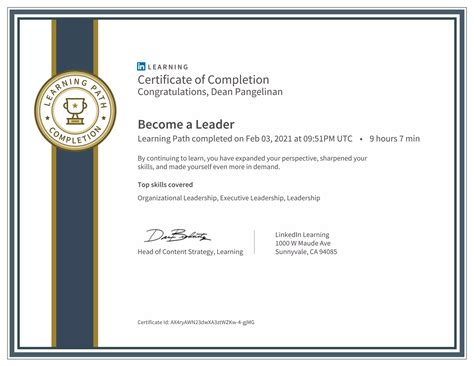 Linkedin Learning Path Certificate Of Completion Become A Leader Pdf