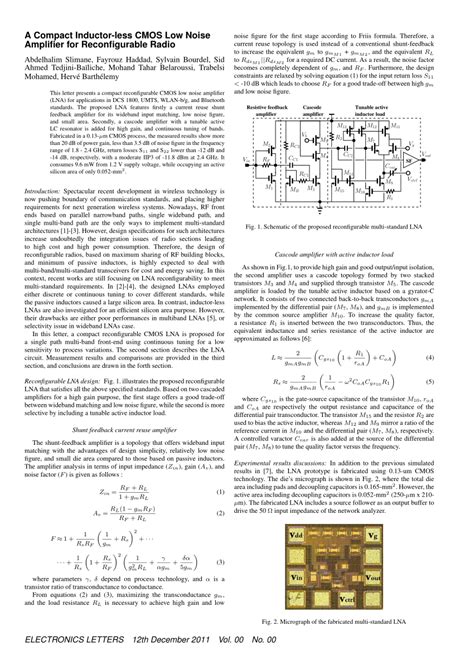Pdf Compact Inductorless Cmos Low Noise Amplifier For Reconfigurable