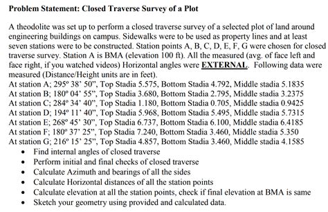 Solved Problem Statement Closed Traverse Survey Of A Plot A
