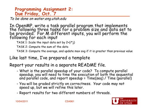 Programming Assignment 2 Due Friday Oct 7