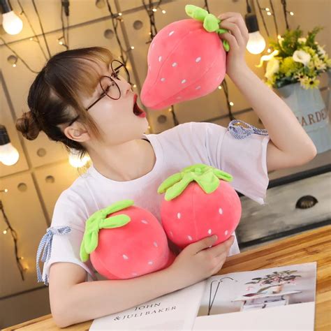 New 1pc 22cm Pink Strawberry Soft Plush Food Fruits Toy Down Cotton