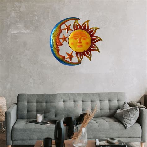 Sun And Moon Outdoor Wall Decor Zeckos Tri Color Metal Art Celestial