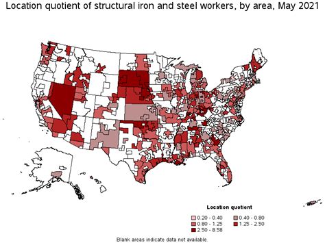 Map Of Location Quotient Of Structural Iron And Steel Workers By Area