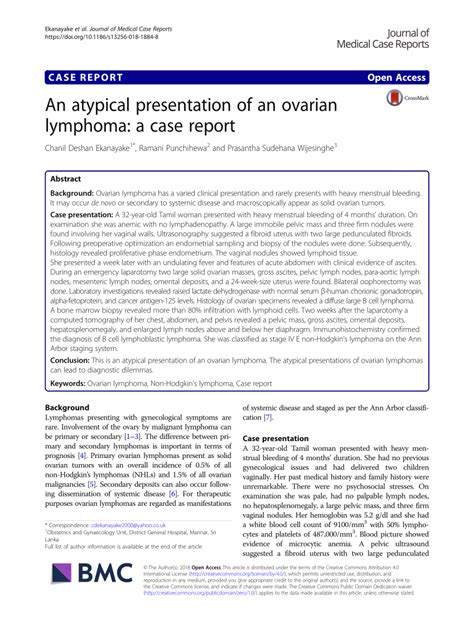 Pdf An Atypical Presentation Of An Ovarian Lymphoma A Case Report