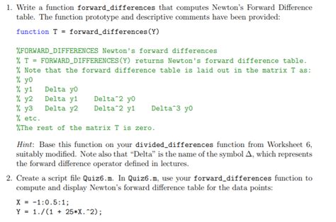 1 Write A Function Forwarddifferences That Computes