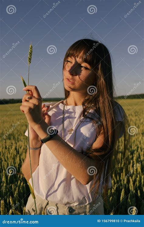 Girl Field Summer Agriculture On Green Background Agricultural