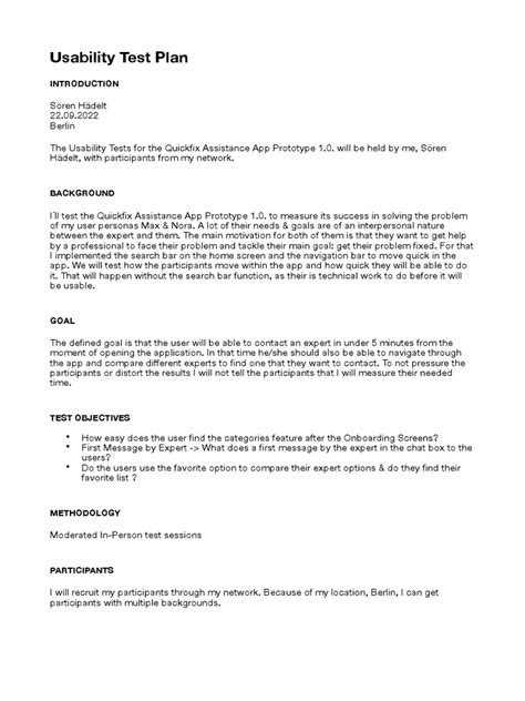 Ux Im 43 Usability Test Plan V3 Pdf Usability Computing