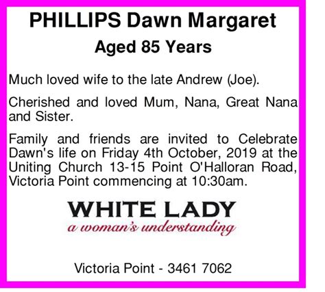 Phillips Dawn Margaret Tributes Redland City Bulletin Redland