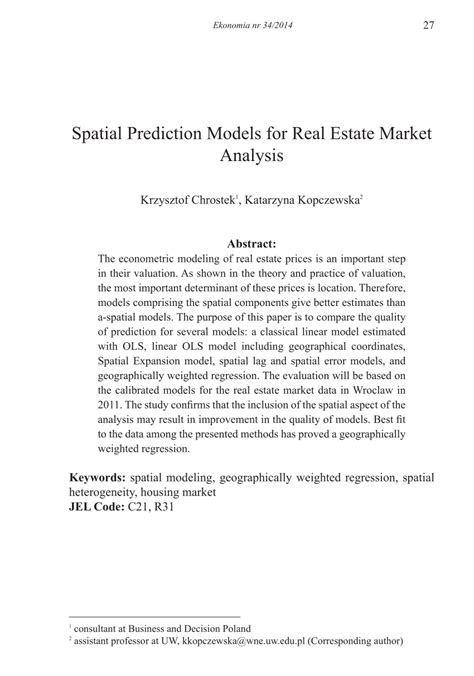 Pdf Spatial Prediction Models For Real Estate Market Analysis