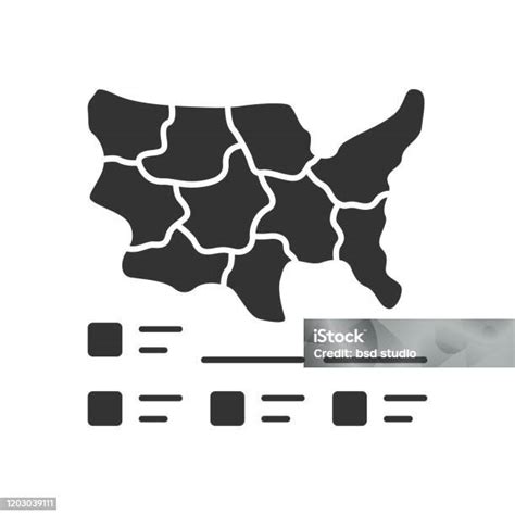 카토그램 문말 아이콘입니다 다이어그램 통계와 미국지도 데이터 시각화 금융 사회학 마케팅 시각적 정보 실루엣 기호입니다 음수 공간입니다 벡터 절연 그림 개념에 대한 스톡 벡터