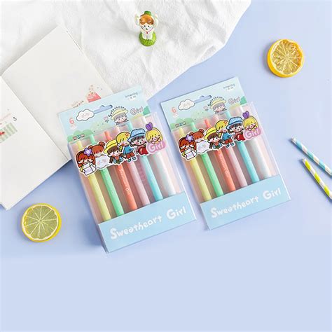 귀여운 캐릭터 중성펜 볼펜세트 05mm 6개입 두사몰