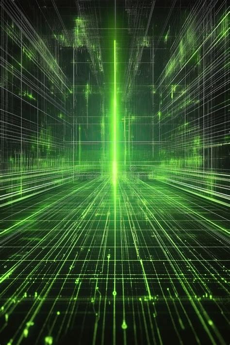 Abstract Digital Future City With Green Neon Lights Big Data Stream Technology Background