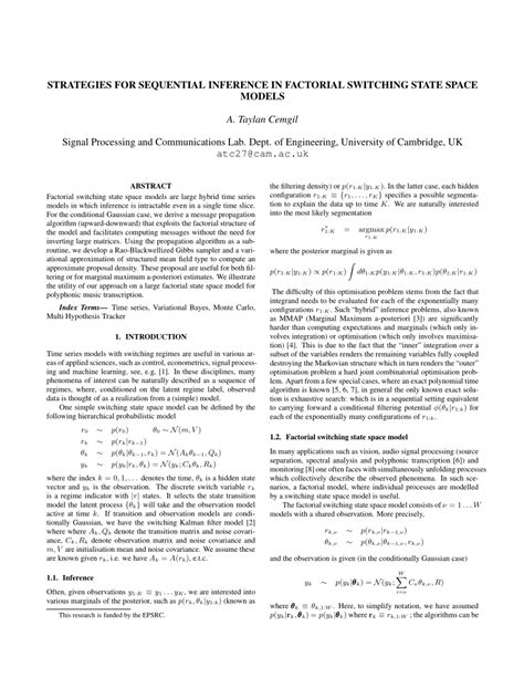 Pdf Strategies For Sequential Inference In Factorial Switching State Space Models
