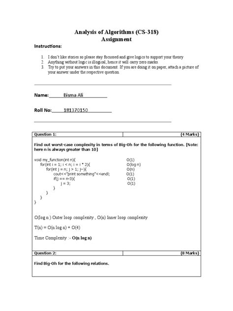Analysis Of Algorithms Cs 318 Assignment Instructions Pdf Computer Programming