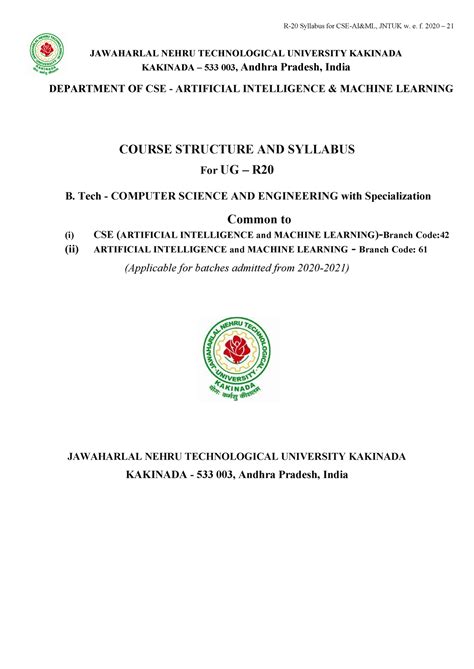 CSE AI ML R IV Years Course Structure JAWAHARLAL NEHRU TECHNOLOGICAL UNIVERSITY KAKINADA