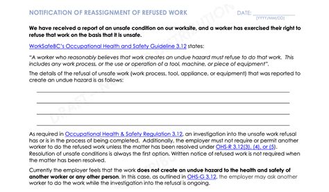 Notification Of Reassignment Of Refused Work Actsafe Safety Association