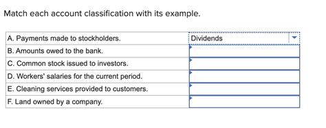 solved match each account classification with its example