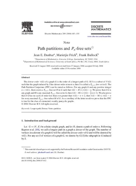 Pdf Path Partitions And Pn Free Sets