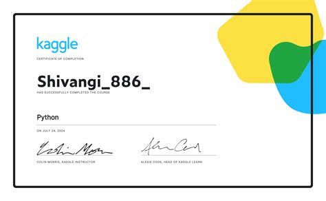 Shivangi886 Completed The Python Course On Kaggle