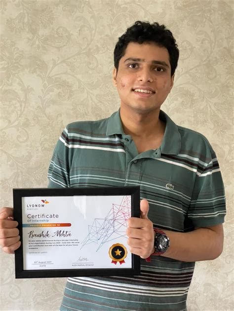 Lydnow Robotics A Shout Out To Kaushik Mehta Our Intern