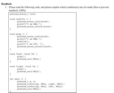 Solved Deadlock 1 Please Read The Following Code And