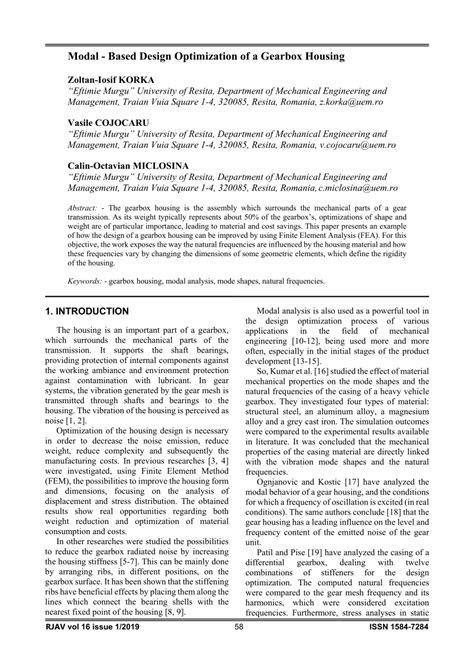 Pdf Modal Based Design Optimization Of A Gearbox Housing